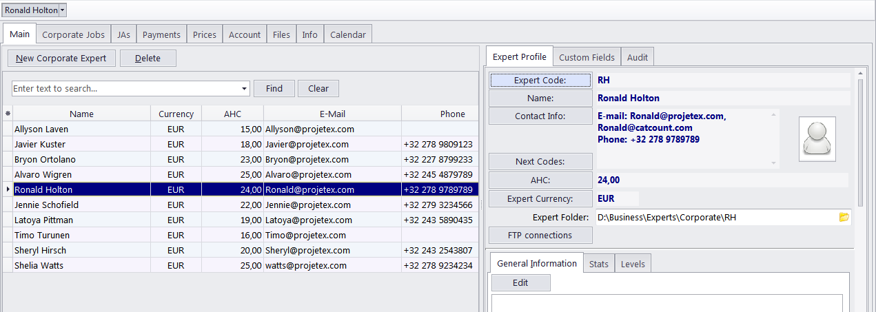 Main Tab of Corporate Expert Window